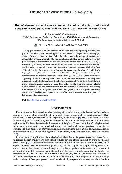 (PDF) Effect of bottom gap on mean flow and turbulence structure past ...