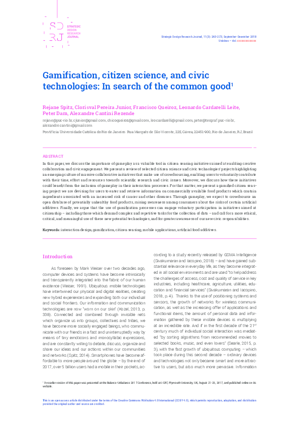 (PDF) Gamification, citizen science, and civic technologies: In search ...