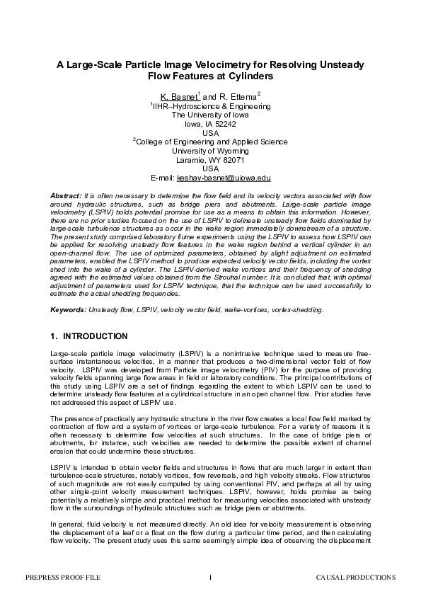 Pdf A Large Scale Particle Image Velocimetry For Resolving Unsteady Flow Features At Cylinders