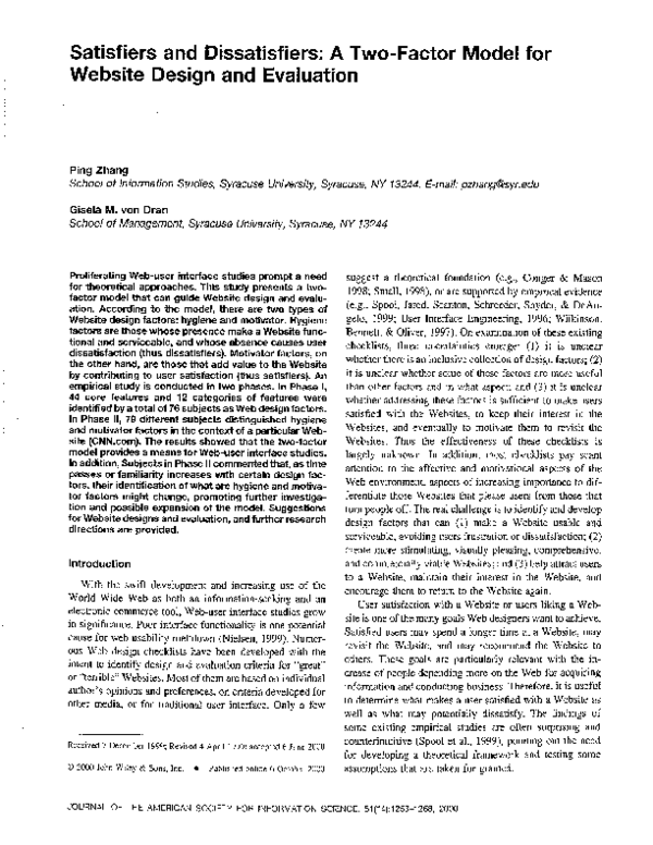 (PDF) Satisfiers and Dissatisfiers: a Two-Factor Model for Website ...
