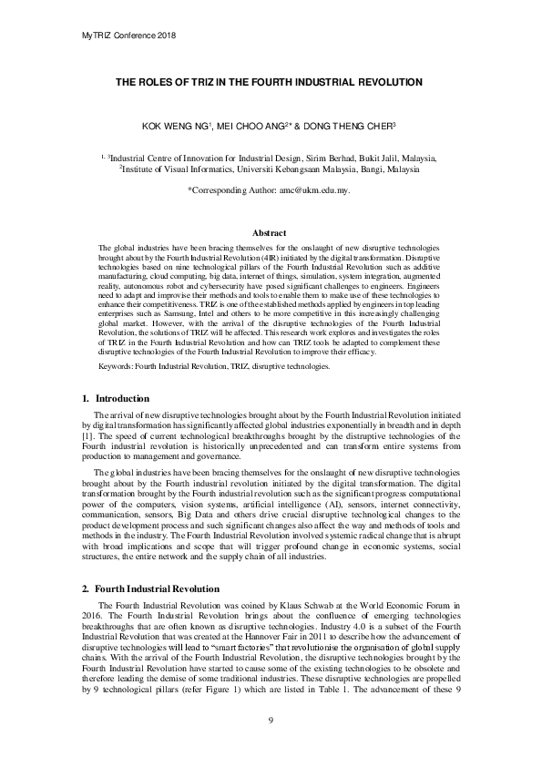 (PDF) The roles of TRIZ in the Fourth Industrial Revolution