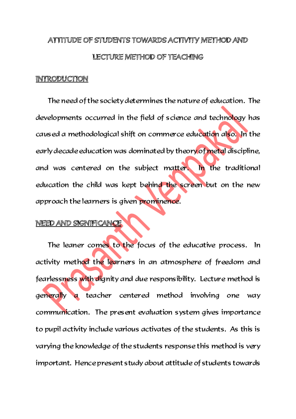 (PDF) ATTITUDE OF STUDENTS TOWARDS ACTIVITY METHOD AND LECTURE METHOD ...