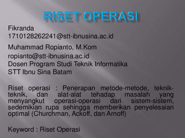 (PPT) RISET OPERASI
