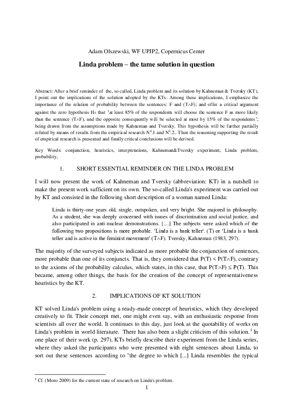 (PDF) Linda problem - the tame solution in question