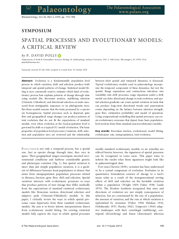 (PDF) SPATIAL PROCESSES AND EVOLUTIONARY MODELS: A CRITICAL REVIEW