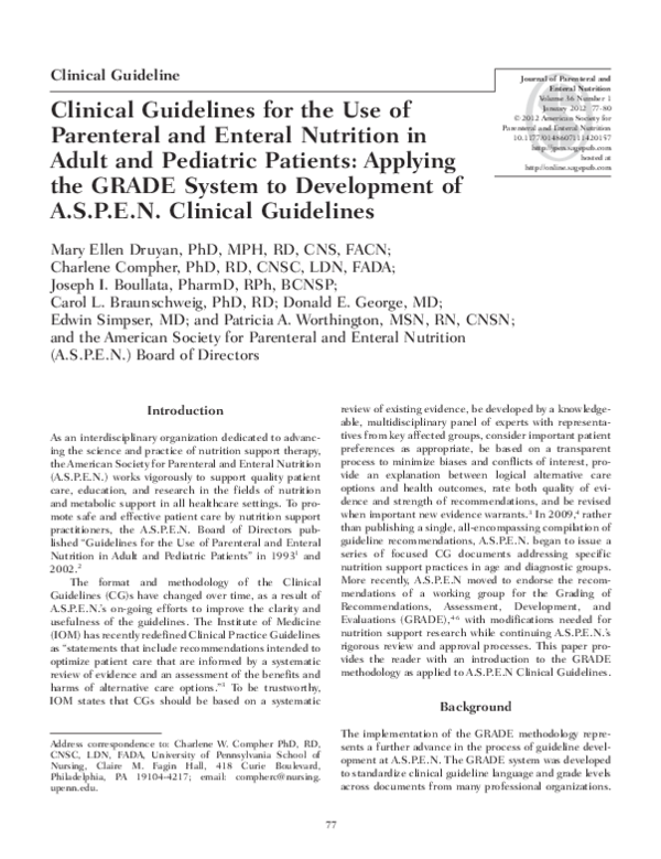 (PDF) A.S.P.E.N. Clinical Guidelines: Parenteral Nutrition Ordering ...