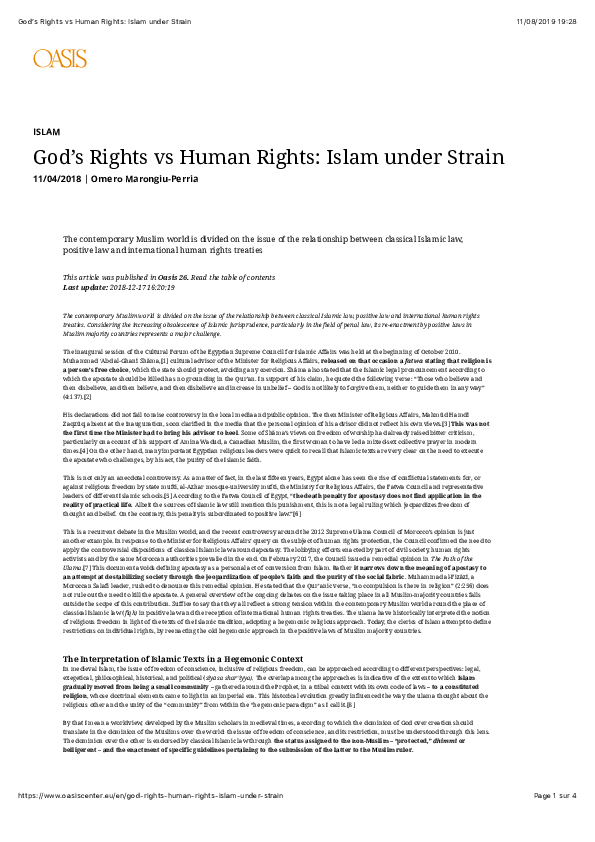 (PDF) God's rights vs Human rights: Islam under strain