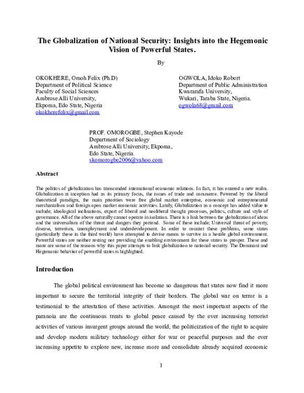 (DOC) The Globalization of National Security: Insights into the ...