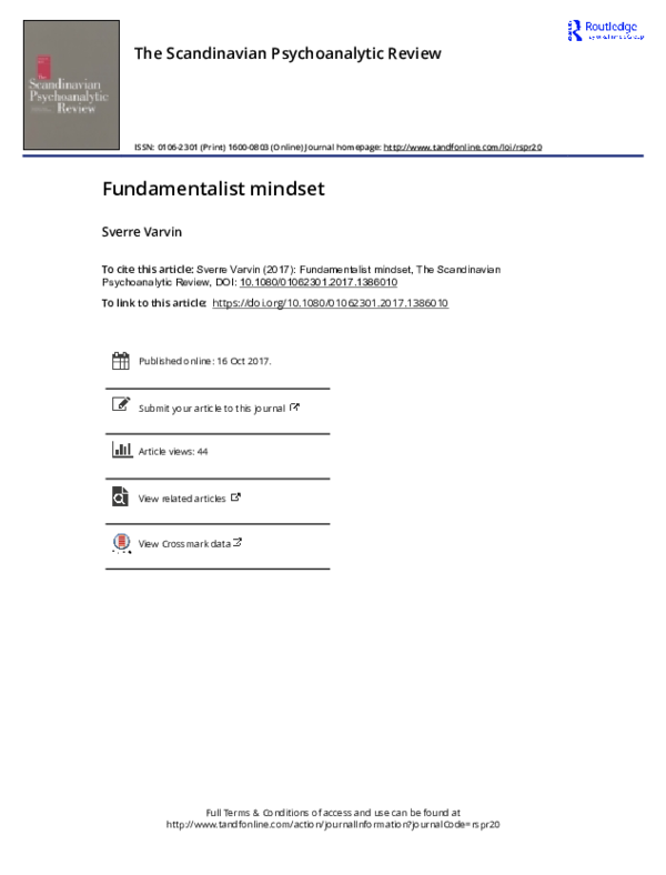 (PDF) The Scandinavian Psychoanalytic Review Fundamentalist mindset ...