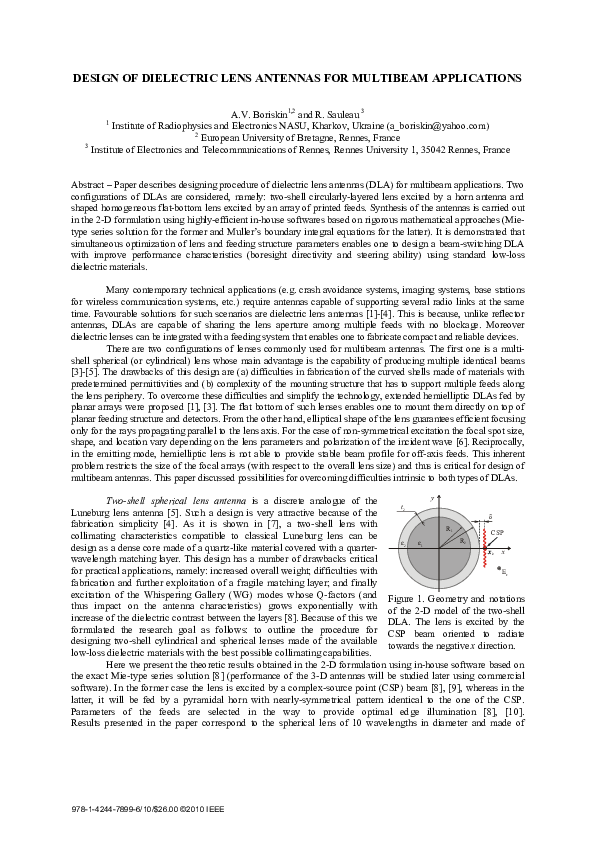 (PDF) Design of dielectric lens antennas for multibeam applications