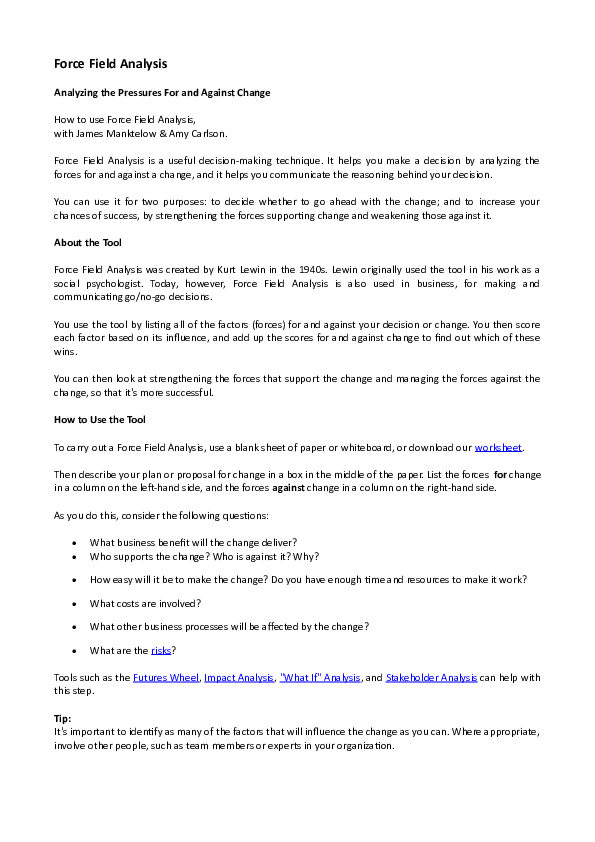 (DOC) Force Field Analysis