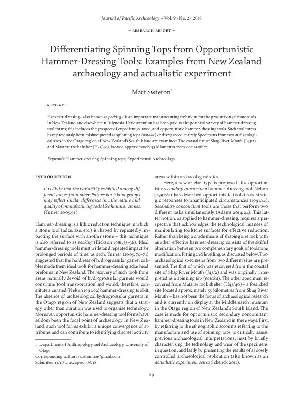 (PDF) Differentiating Spinning Tops from Opportunistic Hammer-Dressing ...