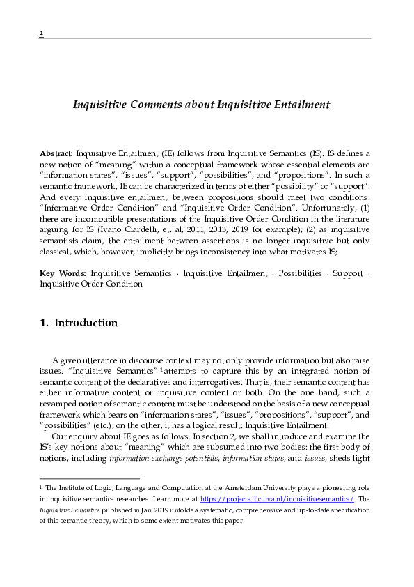 (PDF) Inquisitive Comments about Inquisitive Entailment