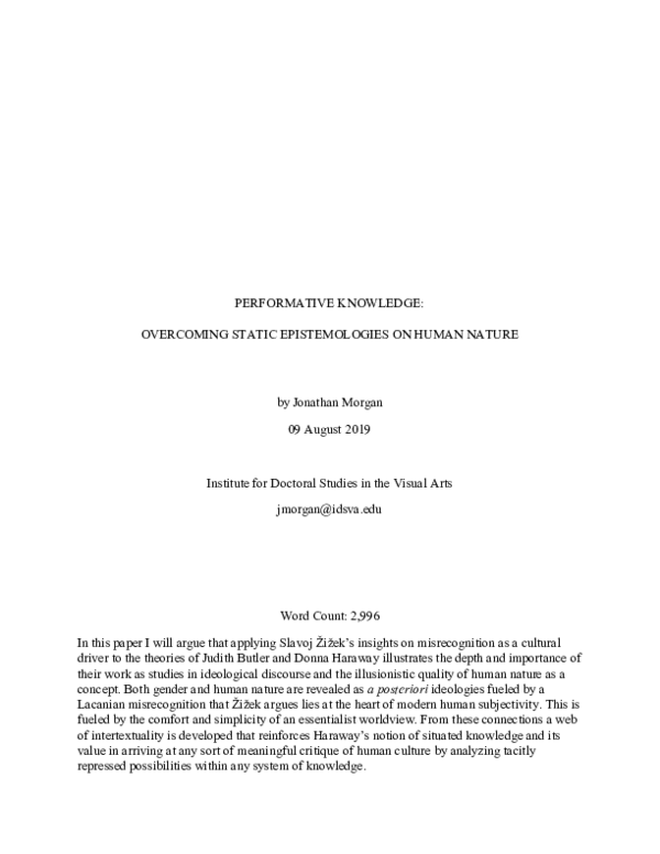 (PDF) Performative Knowledge: Overcoming Static Epistemologies on Human Nature