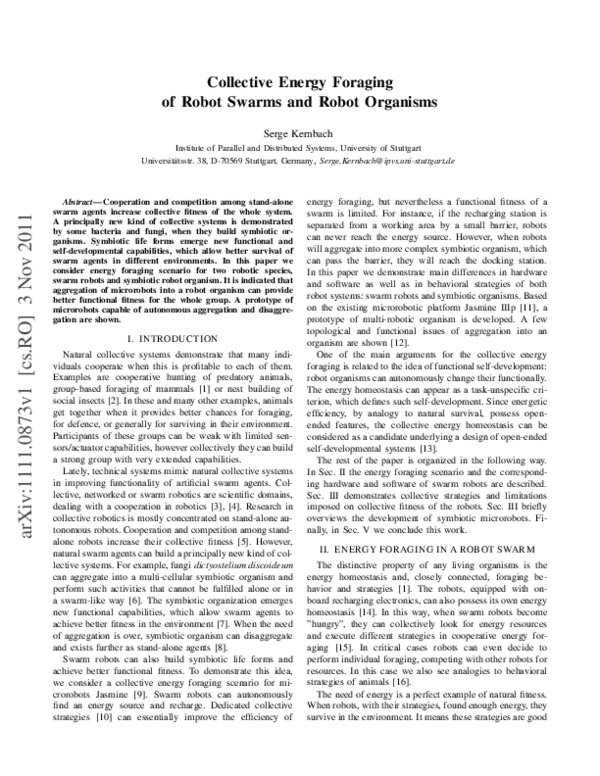 (PDF) Collective Energy Foraging of Robot Swarms and Robot Organisms