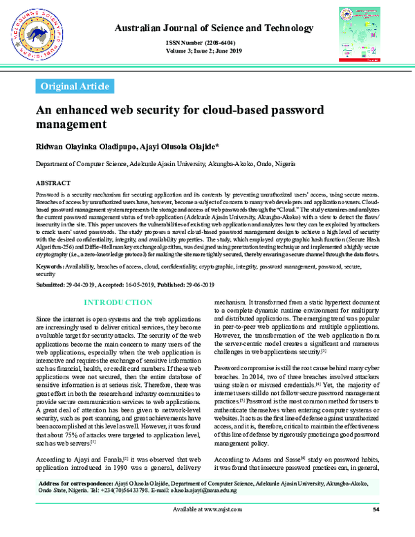 (PDF) An enhanced web security for cloud-based password management