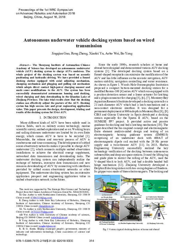 (PDF) Autonomous underwater vehicle docking system based on wired ...