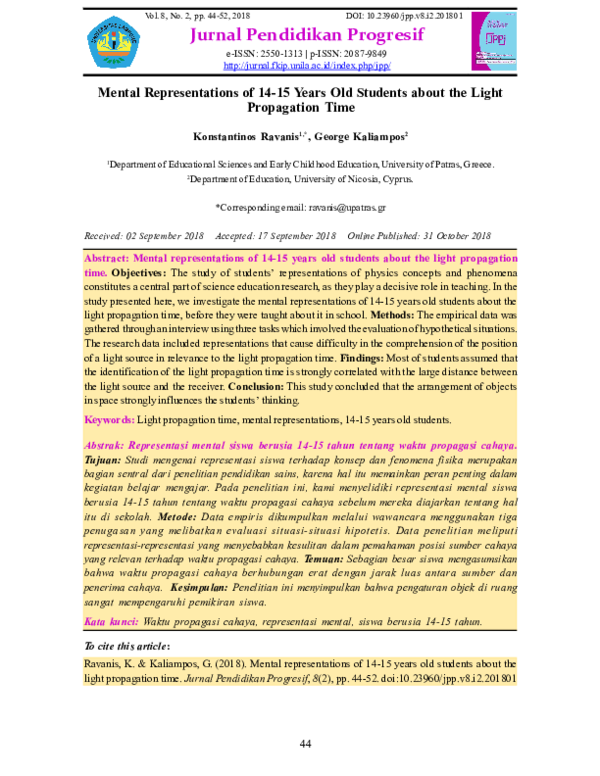 (PDF) Ravanis, K., & Kaliampos, G. (2018). Mental representations of 14-15 years old students ...