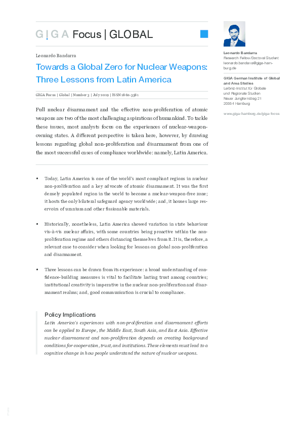 (PDF) Towards a Global Zero for Nuclear Weapons: Three Lessons from ...