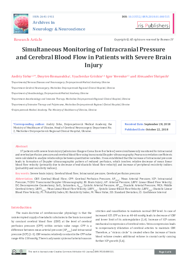(PDF) Simultaneous Monitoring of Intracranial Pressure and Cerebral ...