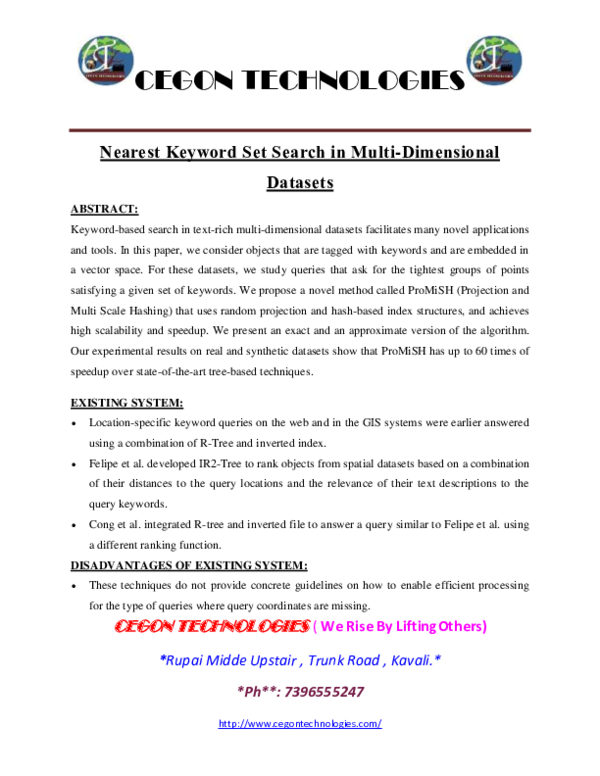 Pdf Cegon Technologies Cegon Technologies We Rise By Lifting Others Nearest Keyword Set 5686