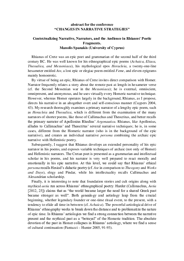 (DOC) Contextualizing Narrative, Narrators, and the Audience in Rhianus ...