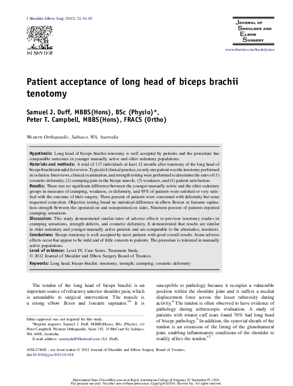 (PDF) Level of evidence: Level IV, Case Series, Treatment Study