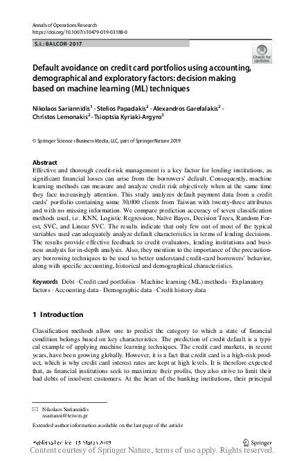 (PDF) Default avoidance on credit card portfolios using accounting ...