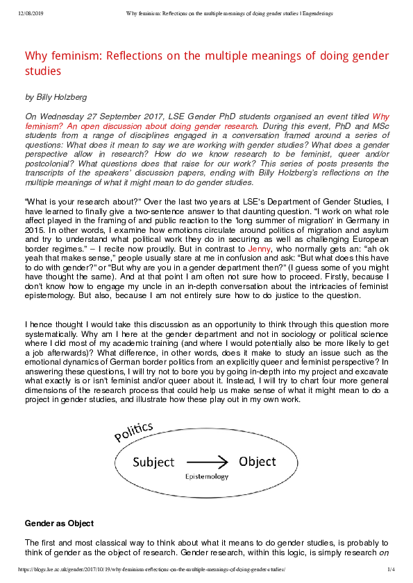 (PDF) Why gender? Reflections on the multiple meanings of doing gender ...