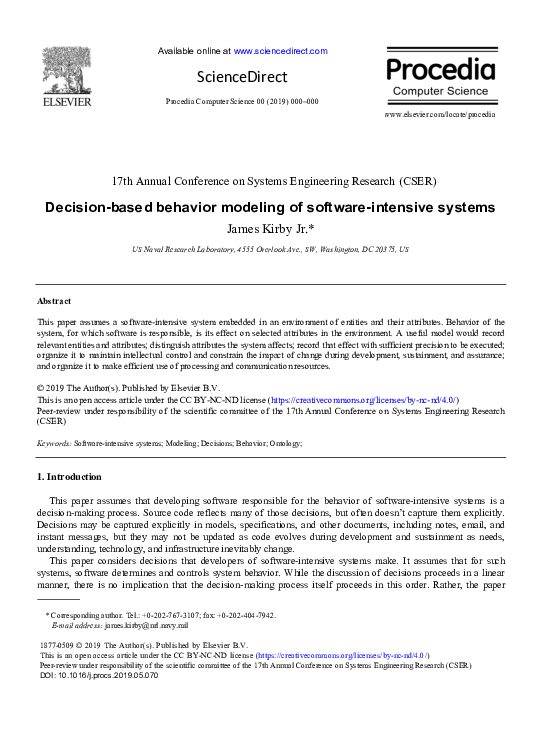(PDF) Decision-based behavior modeling of software-intensive systems