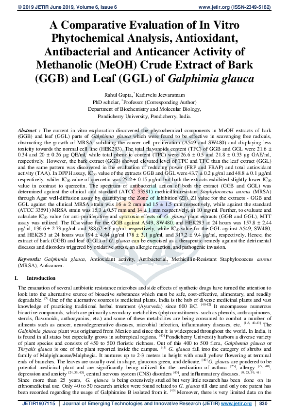 (PDF) A Comparative Evaluation of In Vitro Phytochemical Analysis, Antioxidant, Antibacterial ...