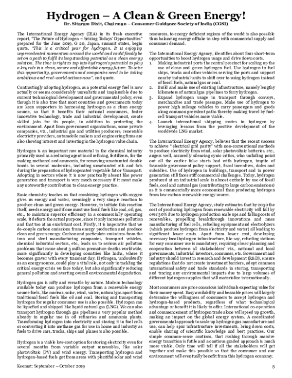 (PDF) Hydrogen -A Clean & Green Energy