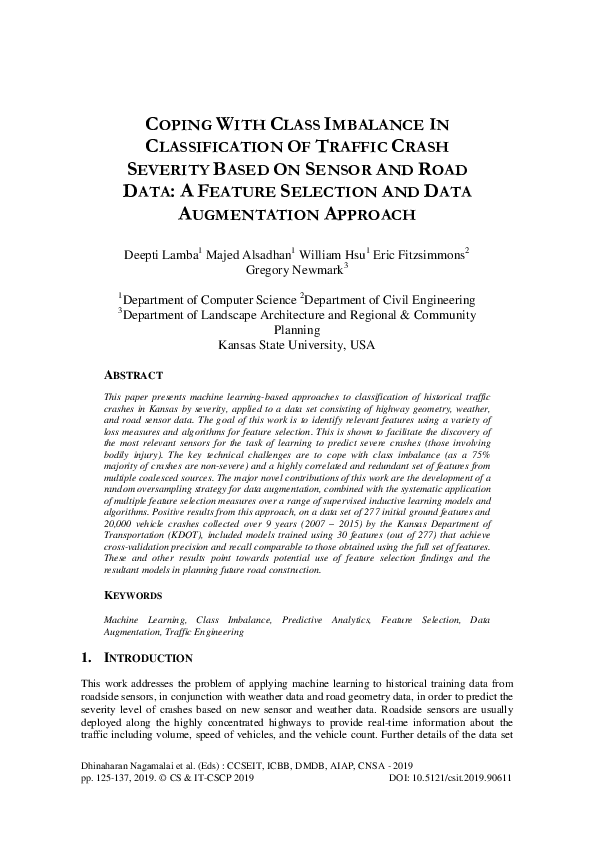 Pdf Coping With Class Imbalance In Classification Of Traffic Crash