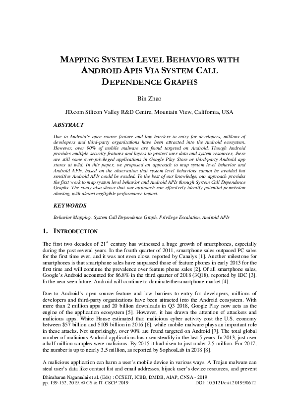 Pdf Mapping System Level Behaviors With Android Apis Via System Call