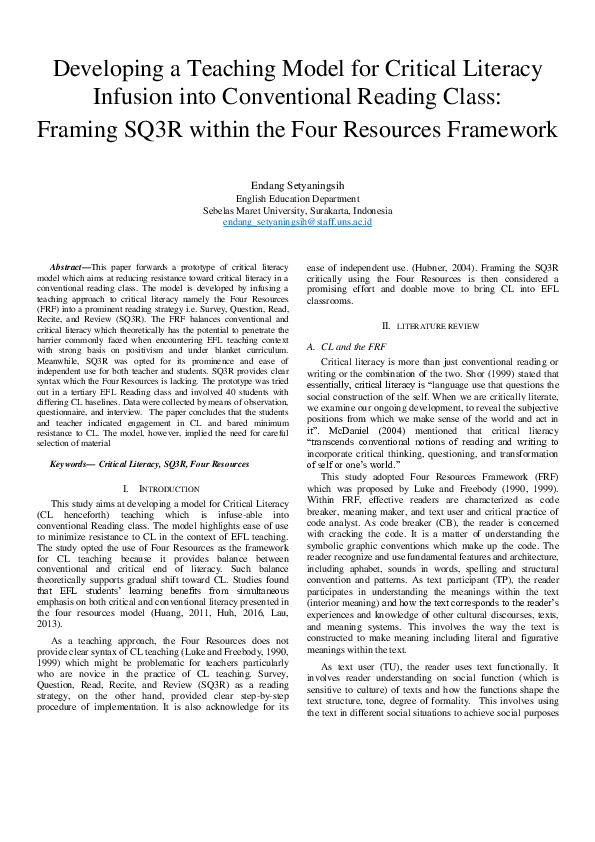 (PDF) Developing a Teaching Model for Critical Literacy Infusion into ...
