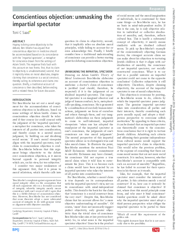 (PDF) Conscientious objection: unmasking the impartial spectator