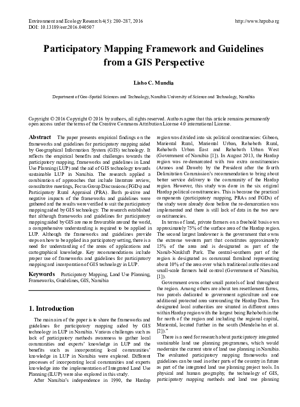 (PDF) Participatory Mapping Framework and Guidelines from a GIS Perspective