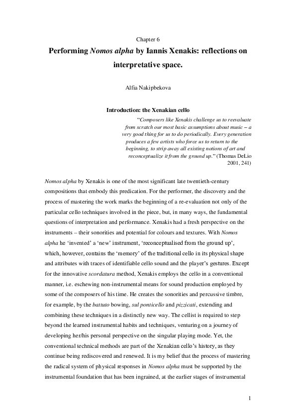 (DOC) Performing Nomos alpha by Iannis Xenakis