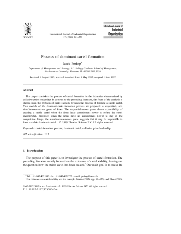 (PDF) Process of dominant-cartel formation