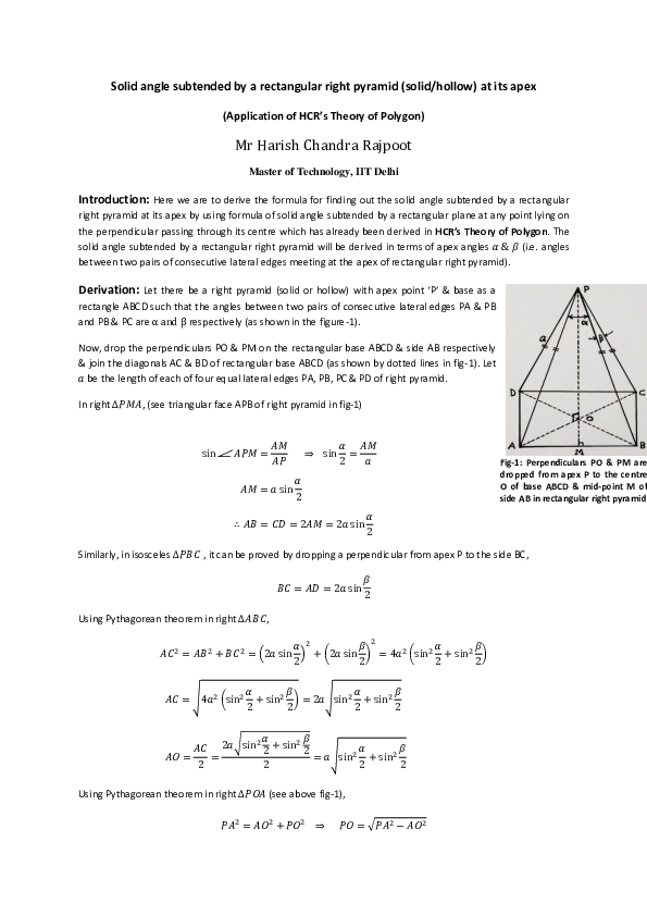 (PDF) Solid angle subtended by a rectangular right pyramid (solid ...