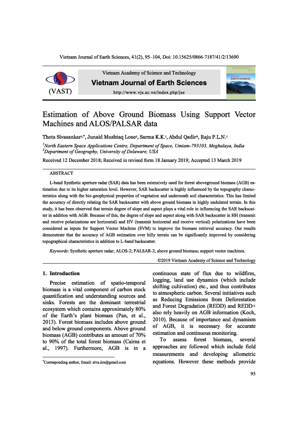 (PDF) ESTIMATION OF ABOVE GROUND BIOMASS USING SUPPORT VECTOR MACHINES AND ALOS/PALSAR DATA ...