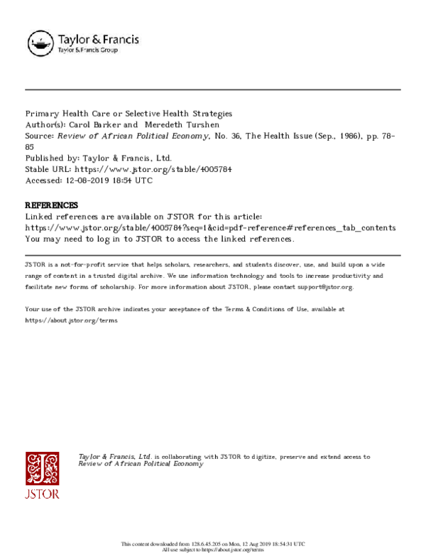 (PDF) Primary health care or selective health strategies