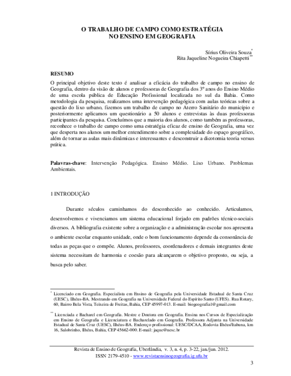(PDF) The Field Work as a Strategy in Geography Teaching