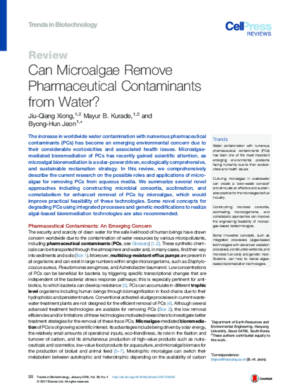 (PDF) Can Microalgae Remove Pharmaceutical Contaminants from Water