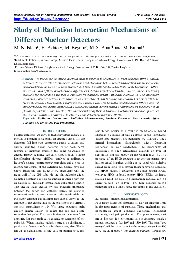 (PDF) Study of Radiation Interaction Mechanisms of Different Nuclear ...