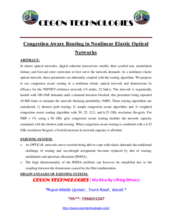 (PDF) CEGON TECHNOLOGIES CEGON TECHNOLOGIES ( We Rise By Lifting Others) Congestion Aware ...