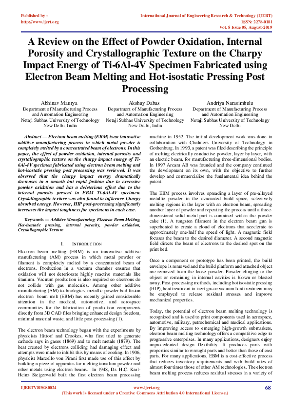 Ijert A Review On The Effect Of Powder Oxidation Internal Porosity And Crystallographic Texture