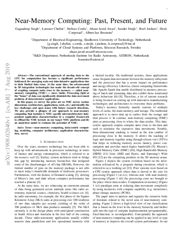 (PDF) Near-Memory Computing: Past, Present, and Future