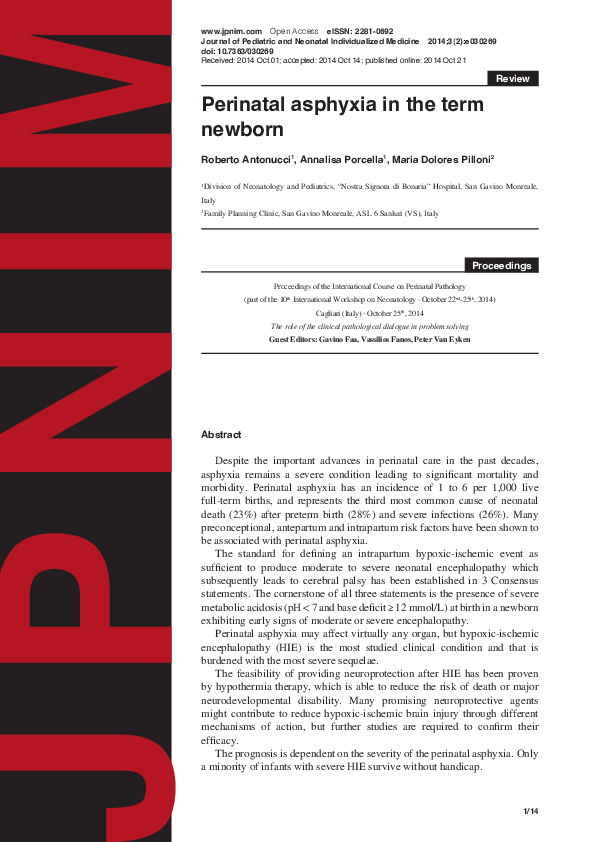 (PDF) Perinatal asphyxia in the term newborn