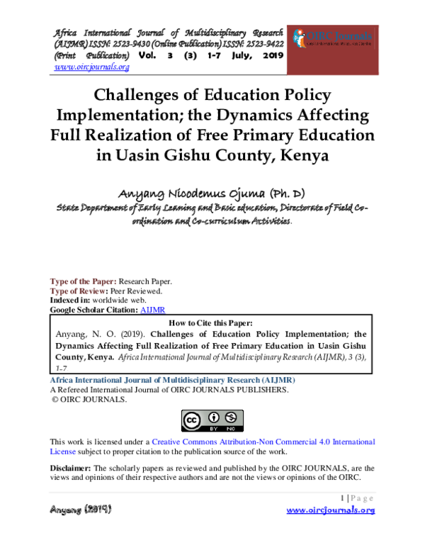 (PDF) Challenges of Education Policy Implementation; the Dynamics ...